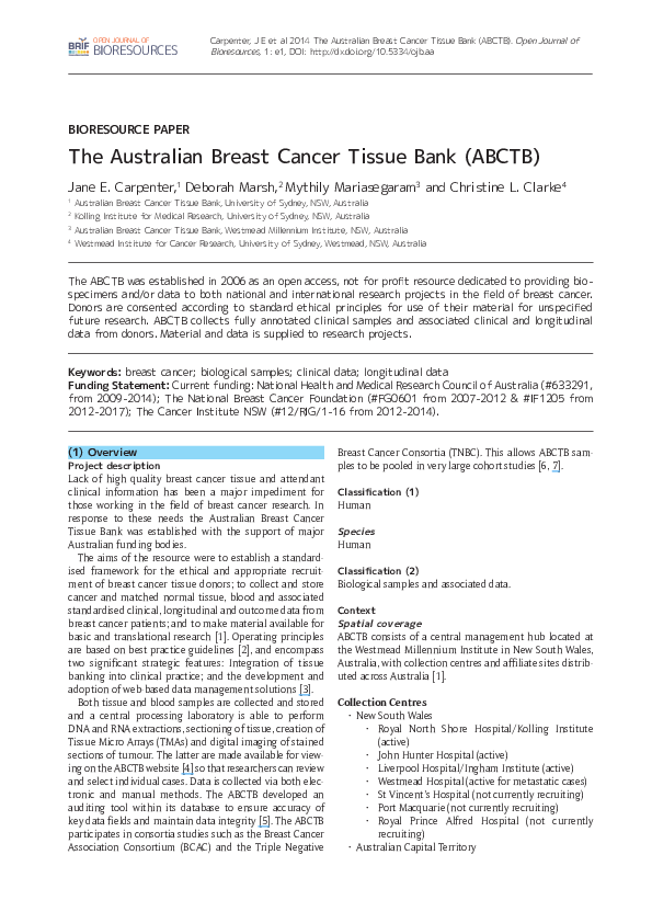 (PDF) The Australian Breast Cancer Tissue Bank