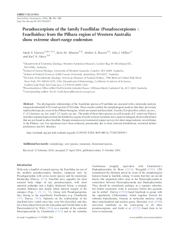 Pseudoscorpions of the family Feaellidae (Pseudoscorpiones ...