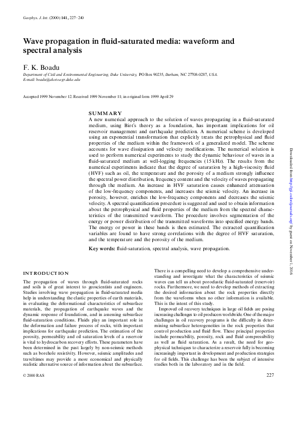 Pdf Wave Propagation In Fluid Saturated Media Waveform And Spectral Analysis