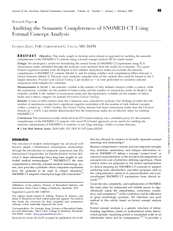 (PDF) Viewpoint Paper: Auditing the Semantic Completeness of SNOMED CT Using Formal Concept Analysis