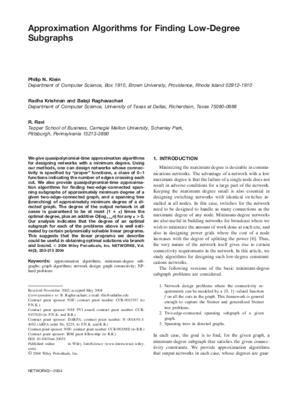 (PDF) Approximation algorithms for finding low-degree subgraphs