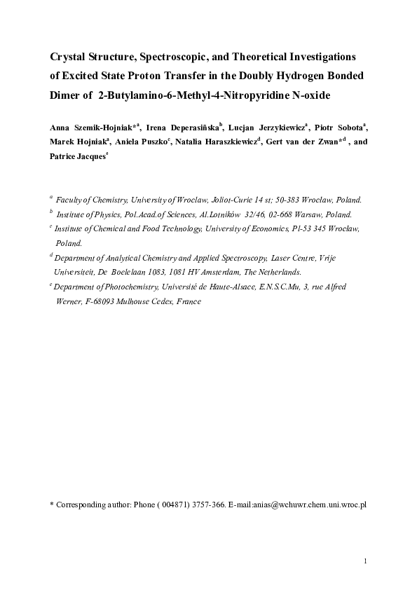 Pdf Crystal Structure Spectroscopic And Theoretical Investigations Of Excited State Proton