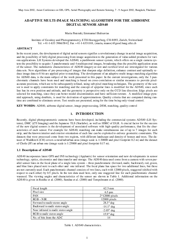 (PDF) ADAPTIVE MULTI-IMAGE MATCHING ALGORITHM FOR THE AIRBORNE DIGITAL SENSOR ADS40