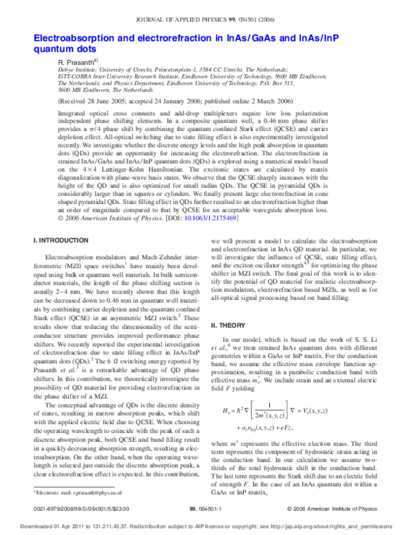 (PDF) Electroabsorption and electrorefraction in InAs/GaAs and InAs/InP quantum dots