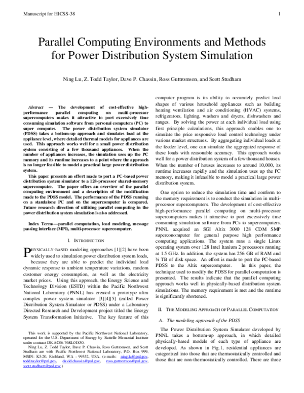 Pdf Parallel Computing Environments And Methods For Power Distribution System Simulation