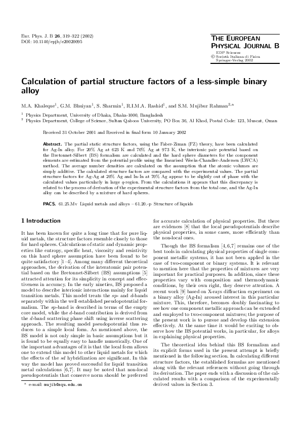 Pdf Calculation Of Partial Structure Factors Of A Less Simple Binary