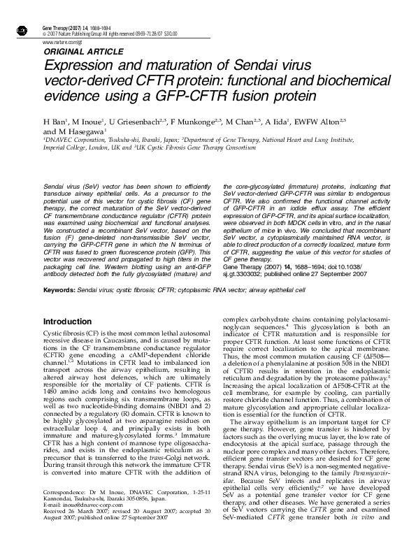 (PDF) Expression and maturation of Sendai virus vector-derived CFTR ...