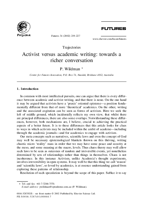 (PDF) Activist versus academic writing: towards a richer conversation