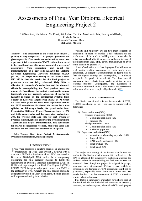 (PDF) Assessments of final year diploma electrical engineering project 2