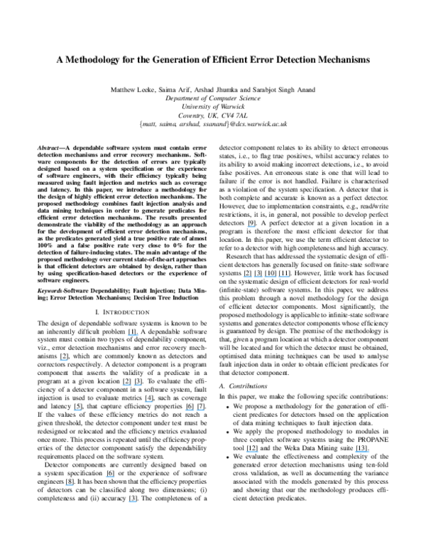 Pdf A Methodology For The Generation Of Efficient Error Detection
