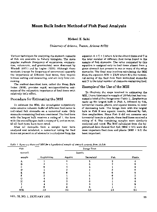 (PDF) Mean Bulk Index Method of Fish Food Analysis