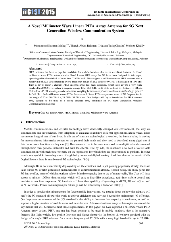 (PDF) A Novel Millimeter Wave Linear PIFA Array Antenna for 5G Next ...