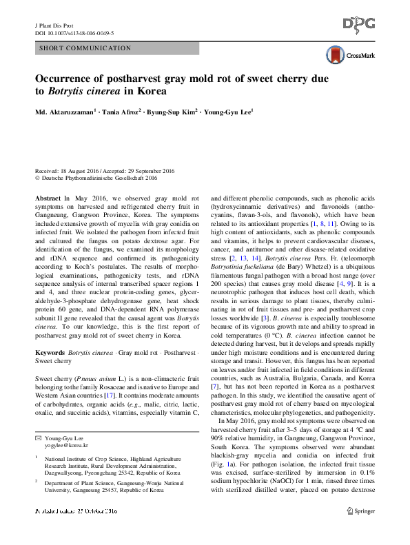 (PDF) Occurrence of postharvest gray mold rot of sweet cherry due to ...