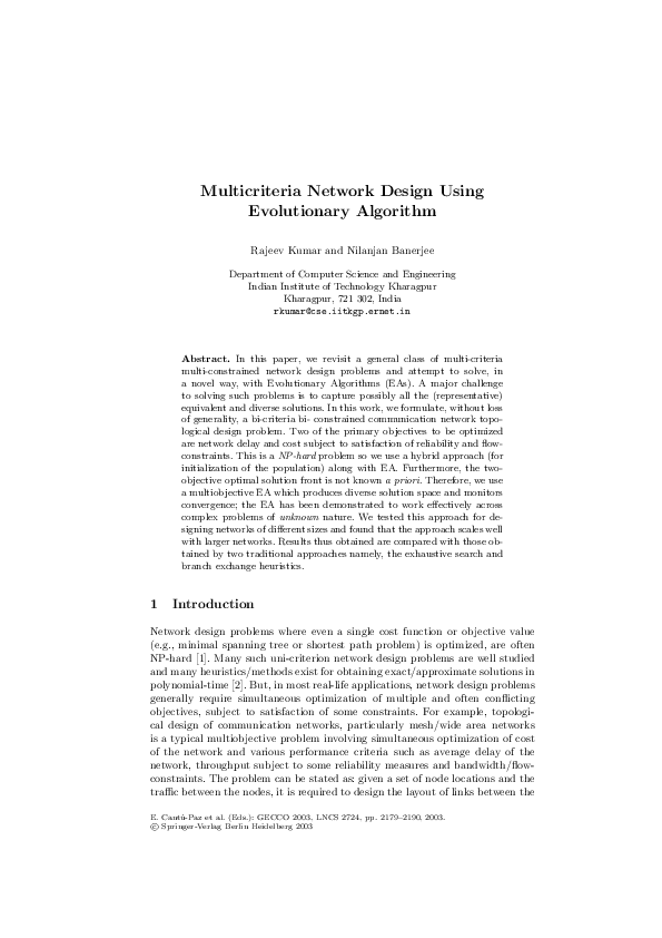 Pdf Multicriteria Network Design Using Evolutionary Algorithm Dr Rajeev Kumar