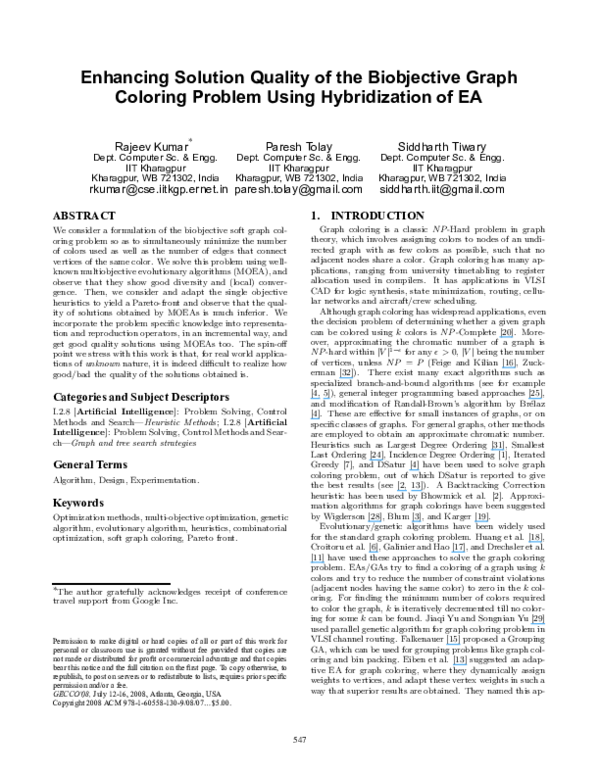 Pdf Enhancing Solution Quality Of The Biobjective Graph Coloring Problem Using Hybridization Of Ea