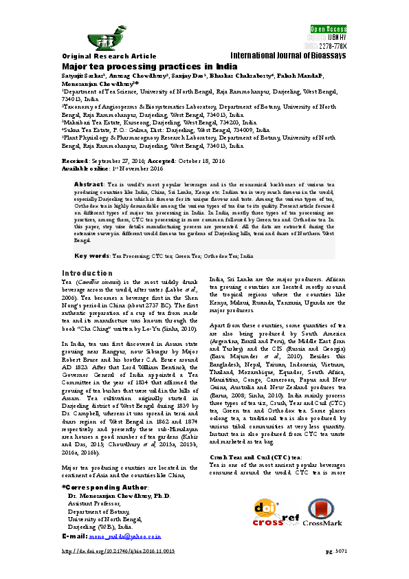 (PDF) Major tea processing practices in India