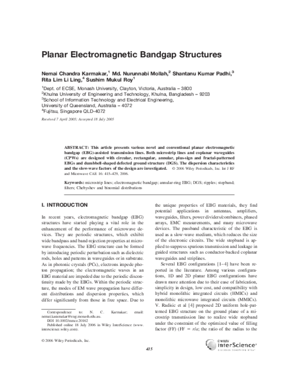 (PDF) Planar electromagnetic bandgap structures