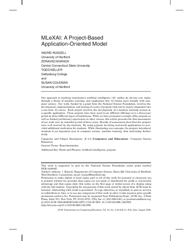 (PDF) MLeXAI: A Project-Based Application-Oriented Model