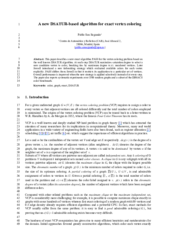 Pdf A New Dsatur Based Algorithm For Exact Vertex Coloring