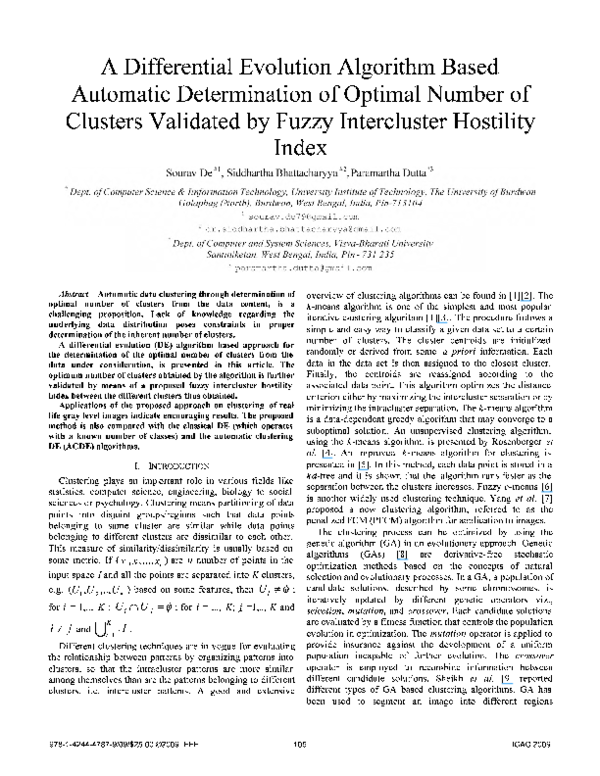 Pdf A Differential Evolution Algorithm Based Automatic Determination Of Optimal Number Of