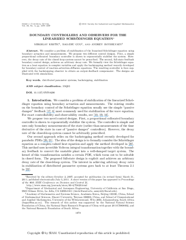 Pdf Boundary Controllers And Observers For The Linearized Schr Dinger