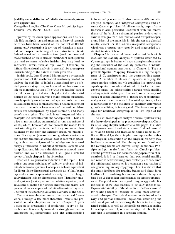(PDF) Stability and stabilization of infinite dimensional systems with applications