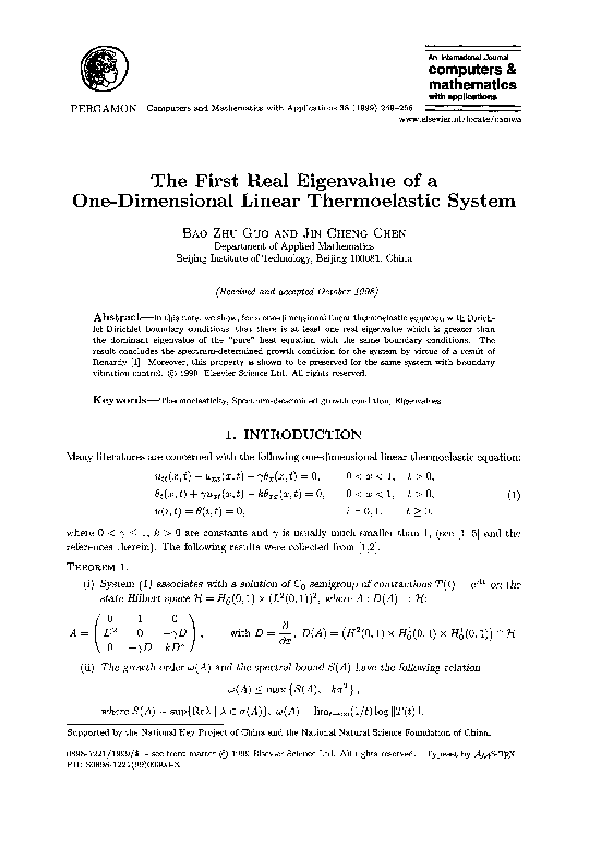 (PDF) The first real eigenvalue of a one-dimensional linear thermoelastic system
