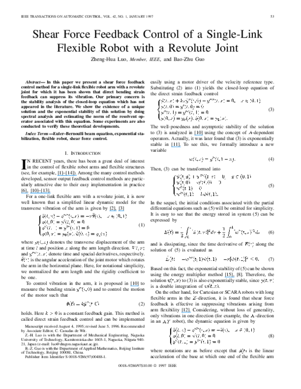 (PDF) Shear force feedback control of a single-link flexible robot with a revolute joint