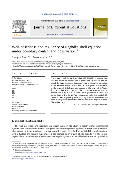 (PDF) Well-posedness and regularity of Naghdi's shell equation under ...
