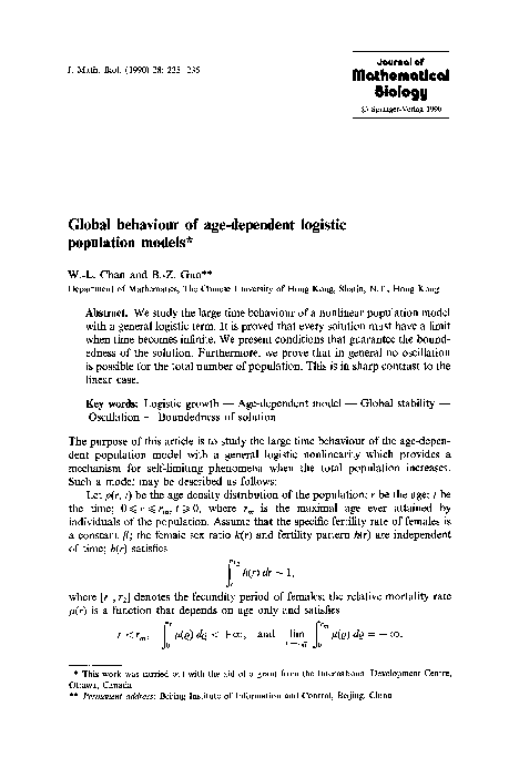 (PDF) Global behaviour of age-dependent logistic population models