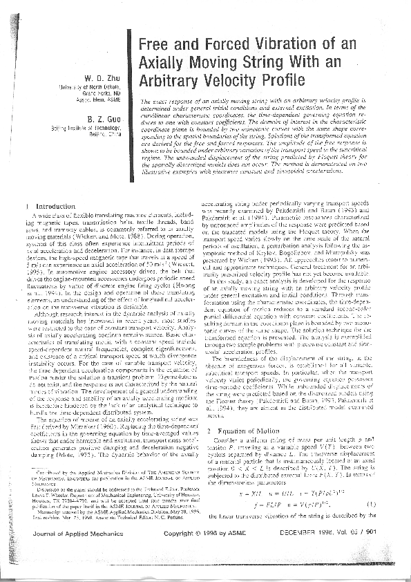 Pdf Free And Forced Vibration Of An Axially Moving String With An