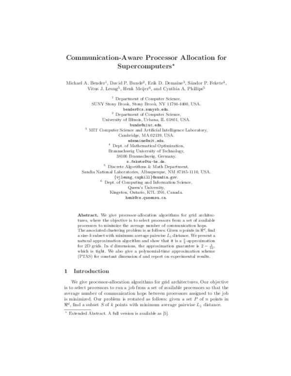 Pdf Communication Aware Processor Allocation For Supercomputers