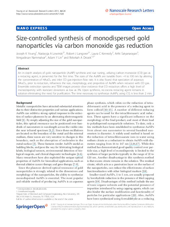 (PDF) Size-controlled synthesis of monodispersed gold nanoparticles stabilized by ...