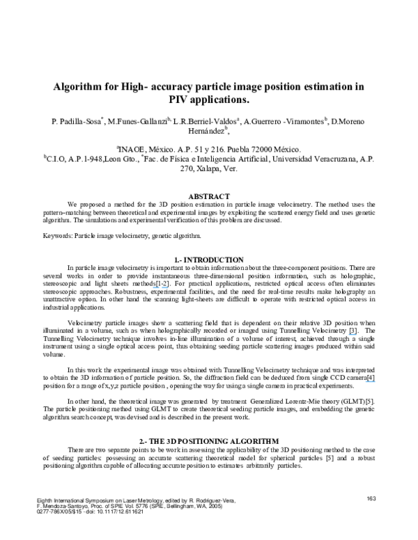 Pdf Algorithm For High Accuracy Particle Image Position Estimation In