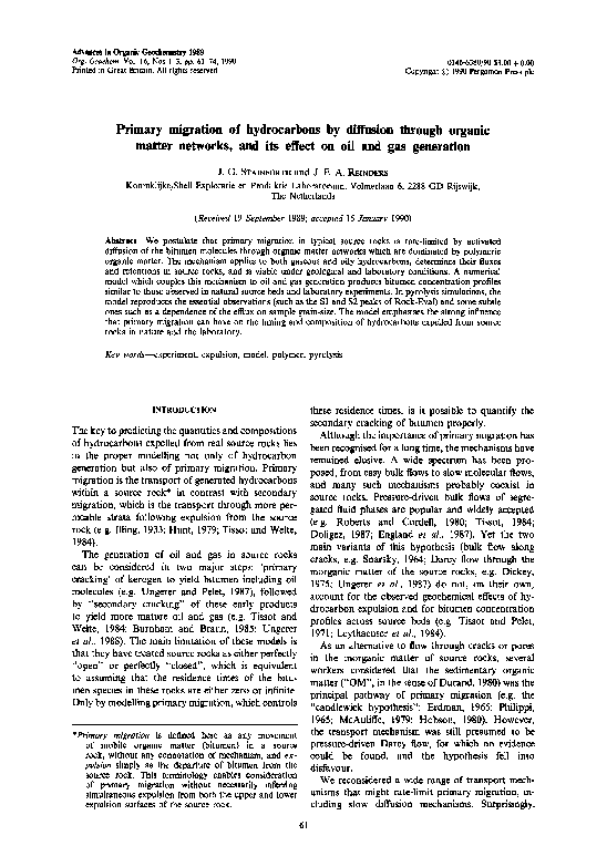 (PDF) Primary migration of hydrocarbons by diffusion through organic ...