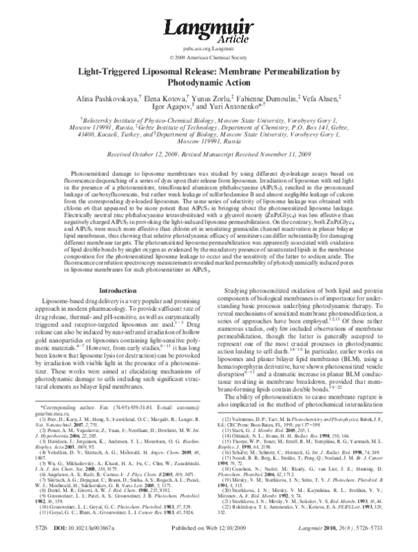 (PDF) Light-Triggered Liposomal Release: Membrane Permeabilization by ...