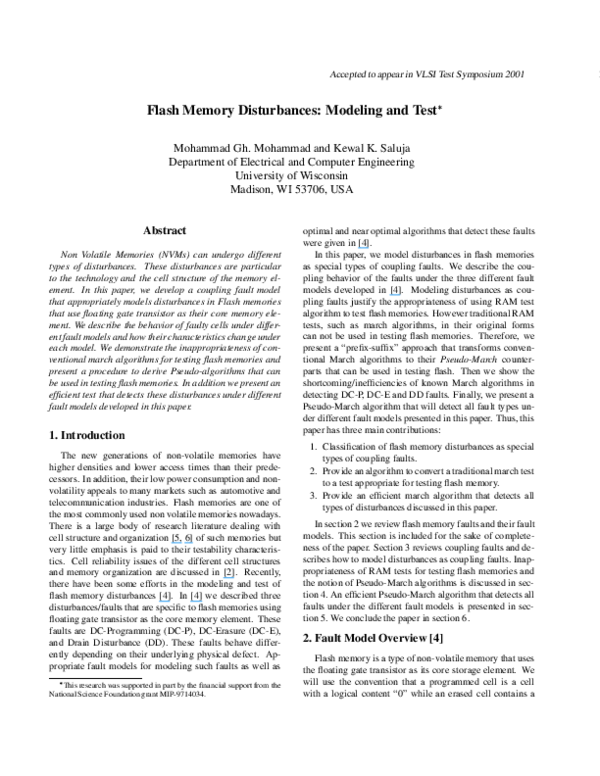 (PDF) Flash Memory Disturbances: Modeling and Test