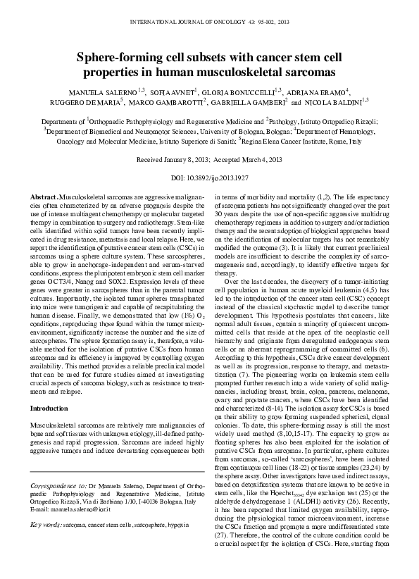 (PDF) Sphere-forming cell subsets with cancer stem cell properties in ...