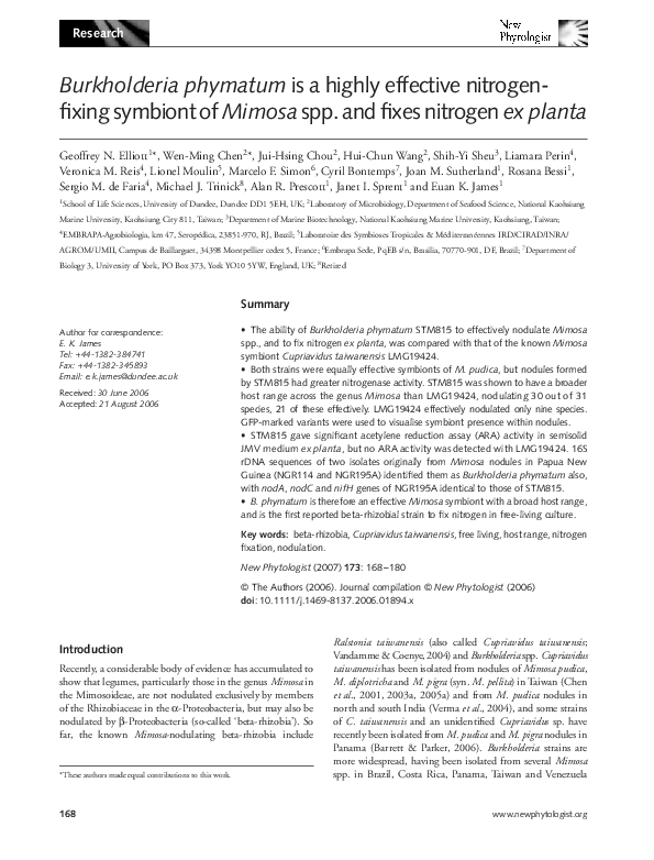 (PDF) Burkholderia phymatum is a highly effective nitrogen-fixing ...