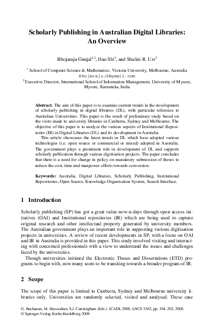 (PDF) Scholarly Publishing in Australian Digital Libraries: An Overview