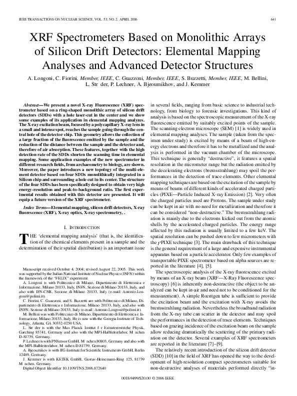 (PDF) XRF spectrometers based on monolithic arrays of silicon drift detectors: elemental mapping ...