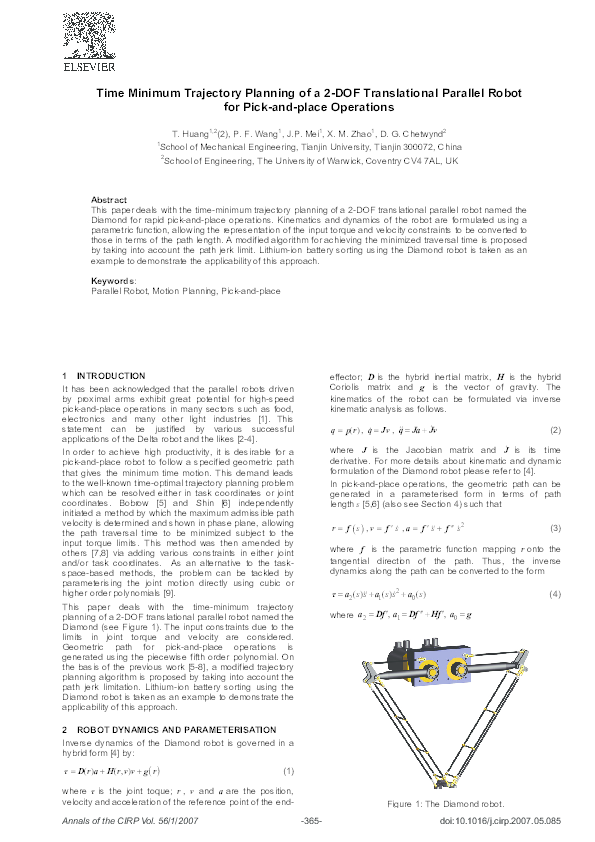 (PDF) Time Minimum Trajectory Planning of a 2DOF Translational Parallel ...