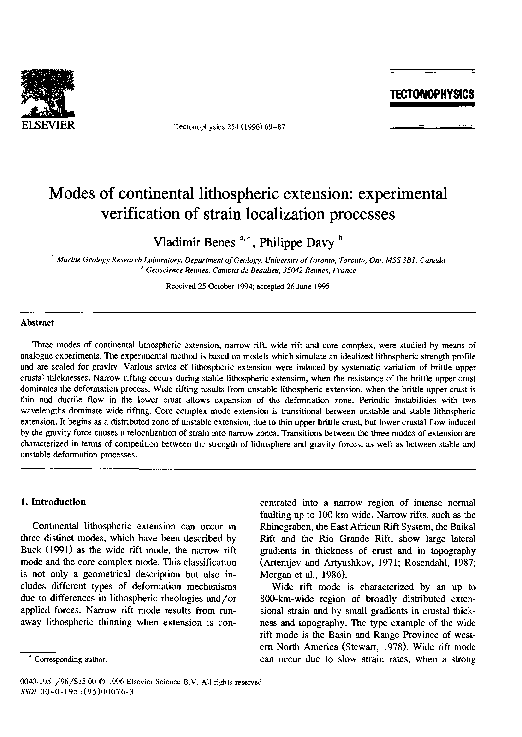 Pdf Modes Of Continental Lithospheric Extension Experimental
