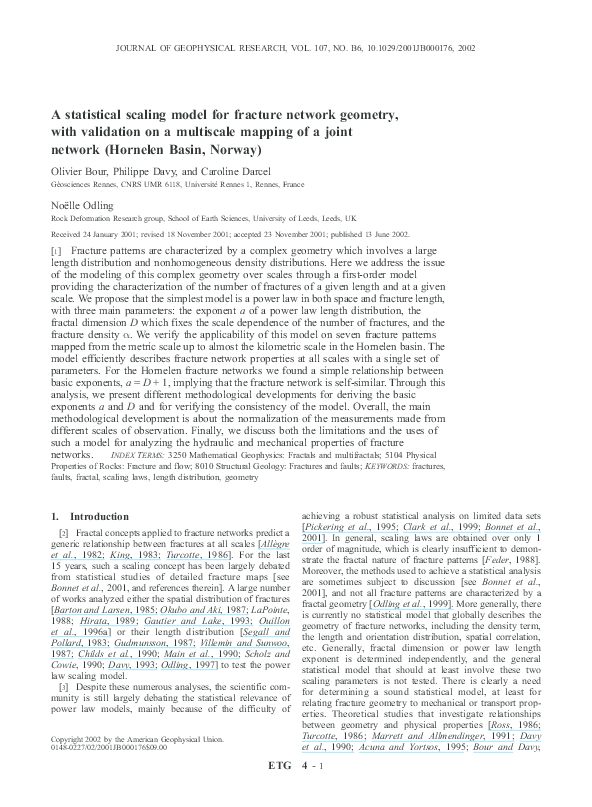 Pdf A Statistical Scaling Model For Fracture Network Geometry With
