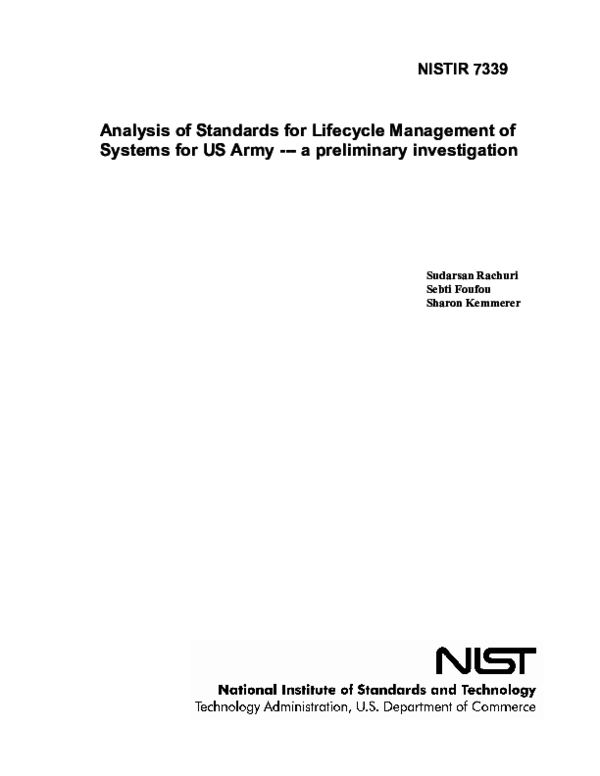 (PDF) Analysis of Standards for Lifecycle Management of Systems for US ...