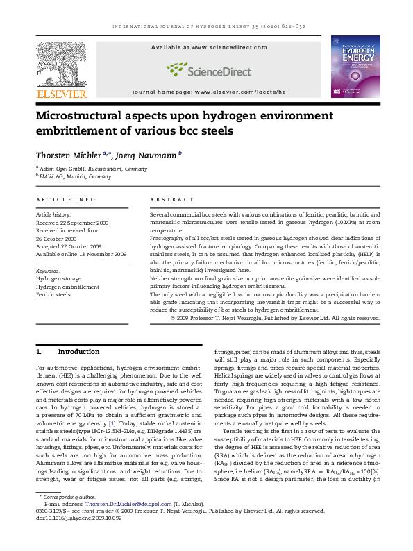 (PDF) Microstructural aspects upon hydrogen environment embrittlement ...