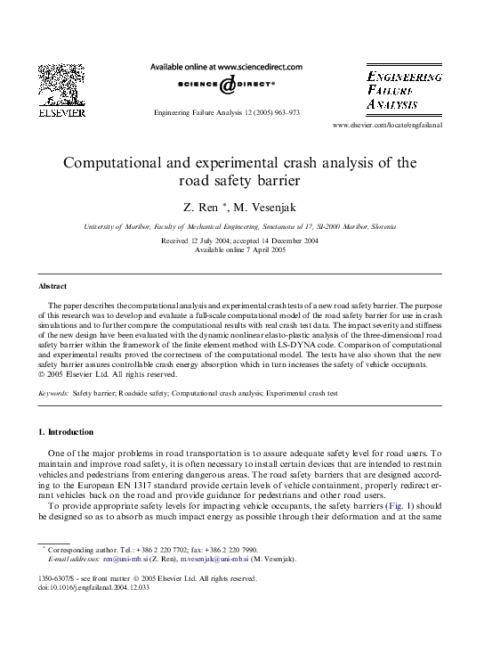 (PDF) Computational and experimental crash analysis of the road safety barrier