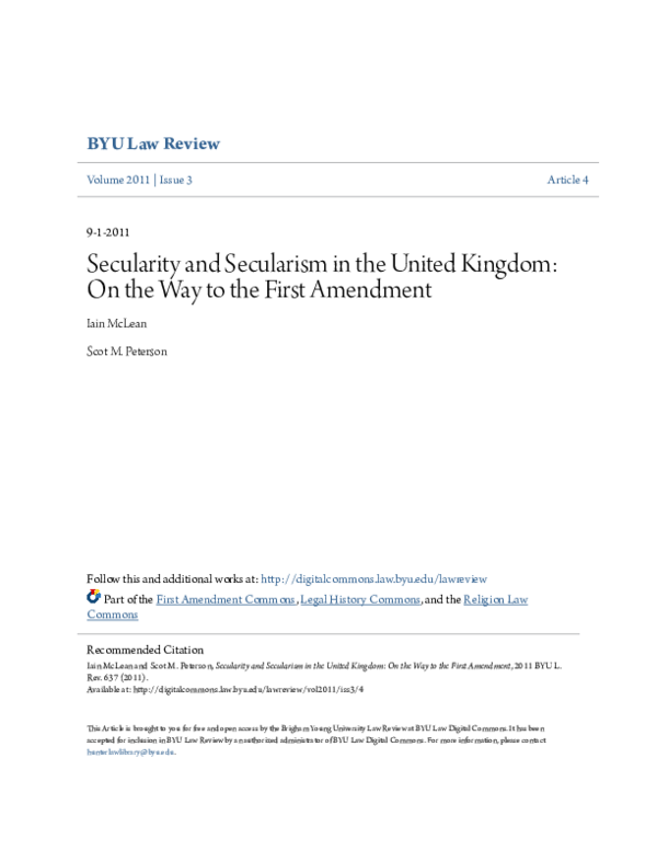 (PDF) Secularity and Secularism in the United Kingdom: On the Way to ...