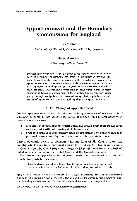 (PDF) Apportionment and the boundary commission for England