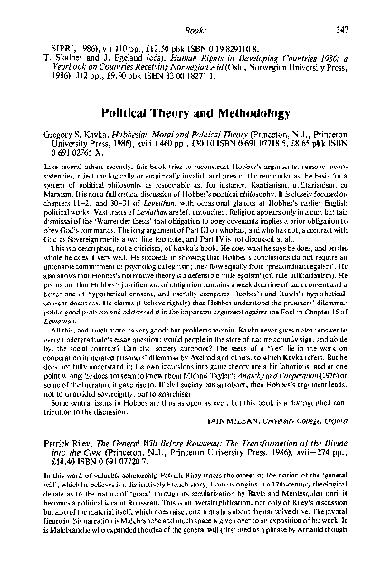 (PDF) Political Theory and Methodology